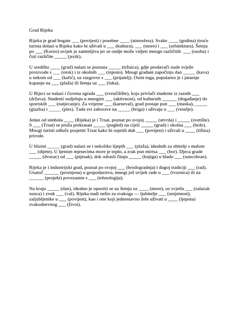 Provjera Deklinacije Imenica - Grad Rijeka | PDF