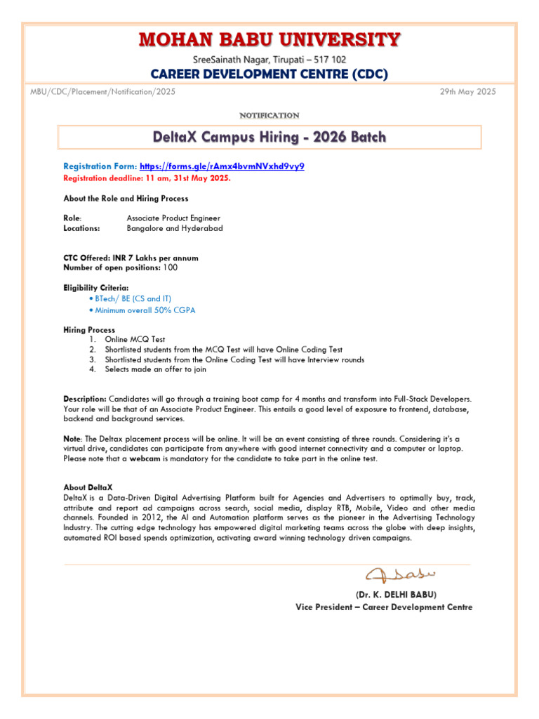 DeltaX - Associate Product Engineer - 2026 Batch - Notification | PDF ...