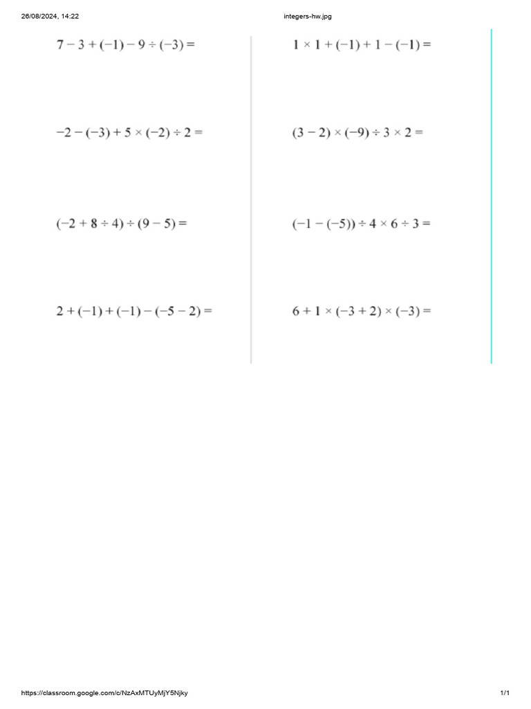 Integers HW - JPG | PDF