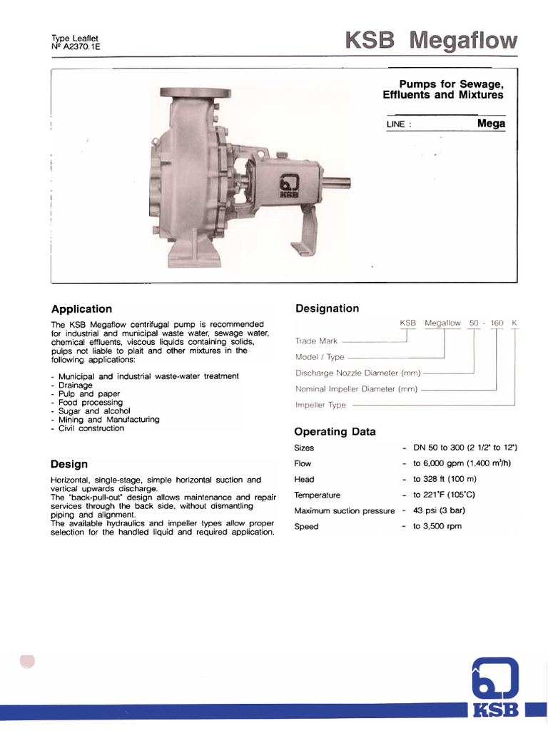 KSB Megaflow Pump Specifications | PDF | Pump | Gas Technologies