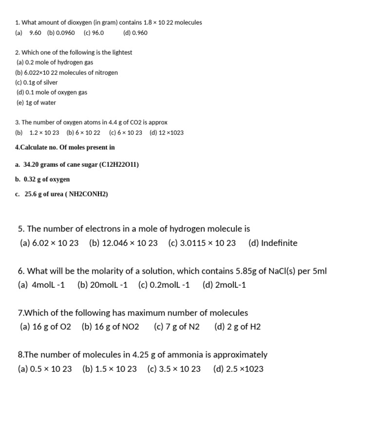 Mole Concept Questions | PDF