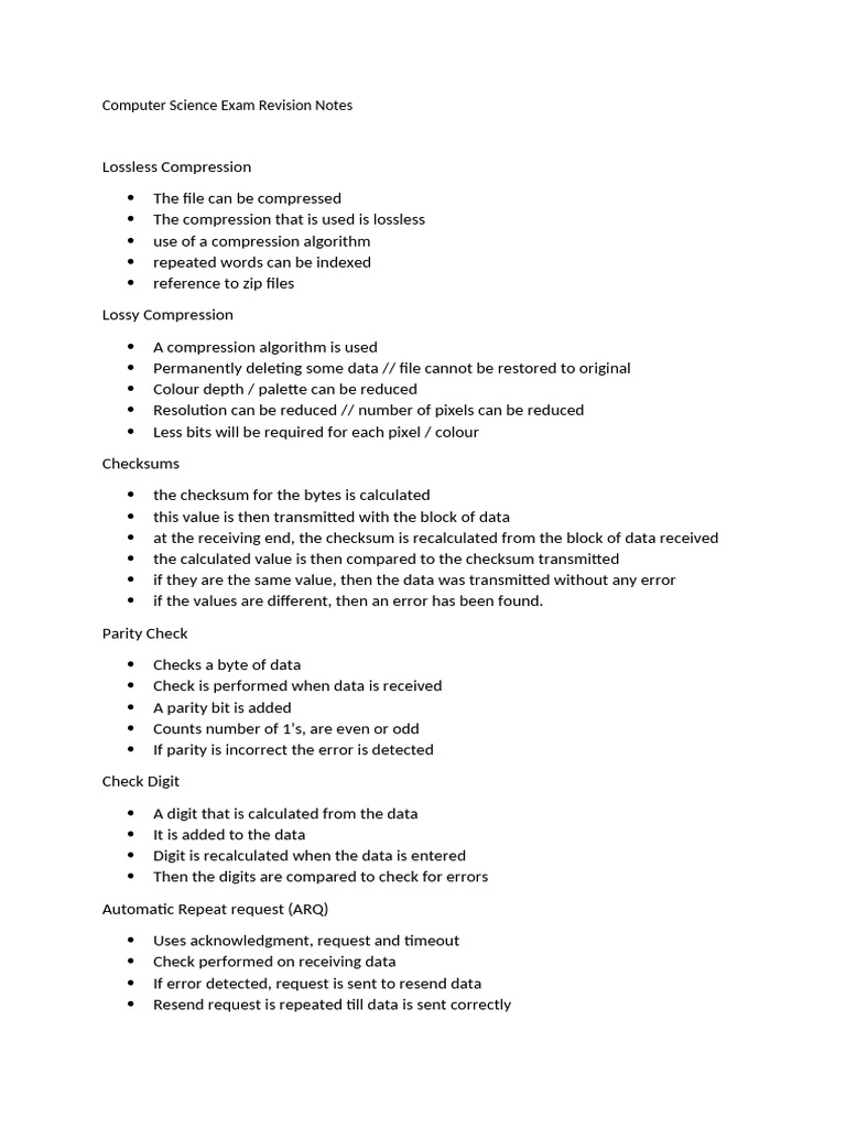 Computer Science Exam Revision Notes | PDF | Data Compression | Encryption