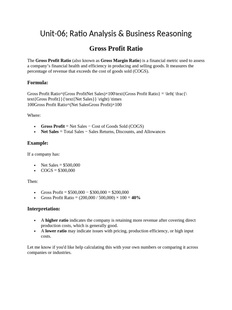 Unit-06, Ratio Analysis & Business Reasoning | PDF | Cost Of Living ...