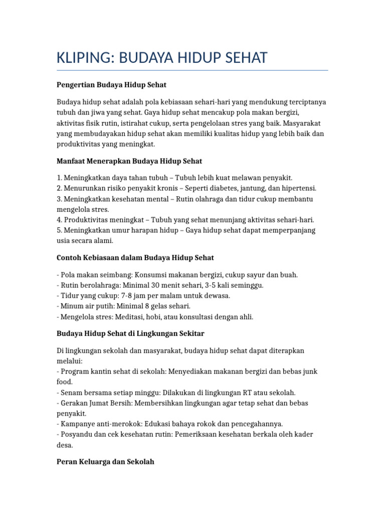 Kliping Budaya Hidup Sehat | PDF