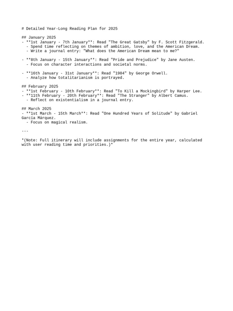 2025 Reading Calendar Itinerary | PDF