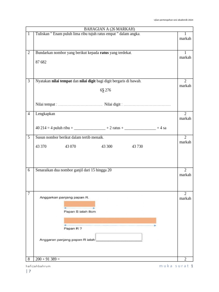 Upsa Math Tahun 4 | PDF