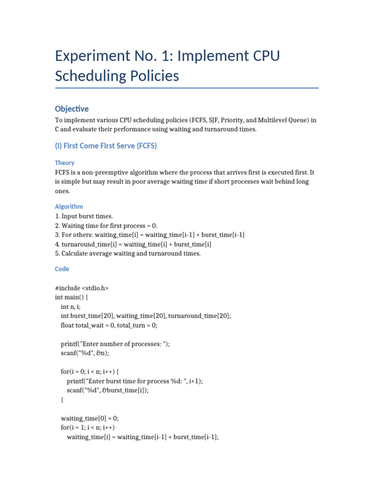 CPU Scheduling Experiment | PDF