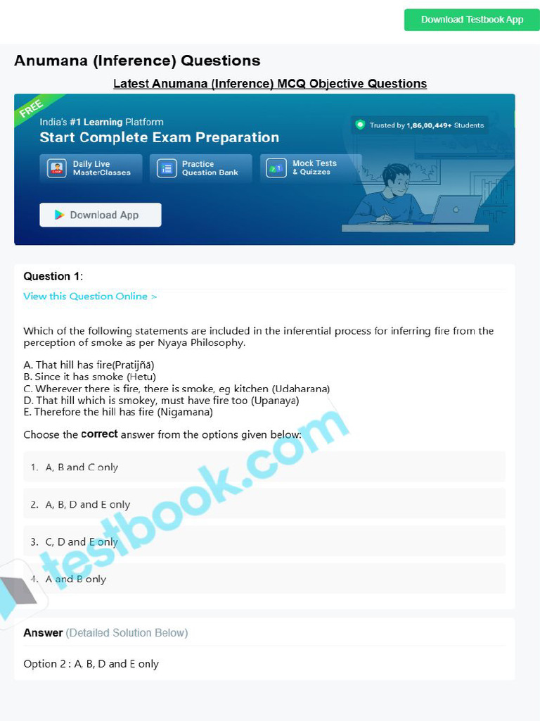MCQ On Anumana Inference 5eea6a0e39140f30f369e4c4 | PDF