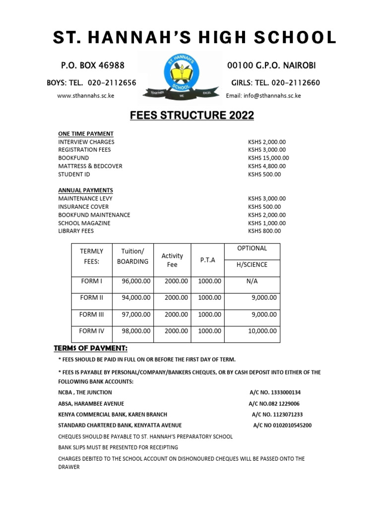 High School Fees Structure 2022 | PDF | Cheque | Banks