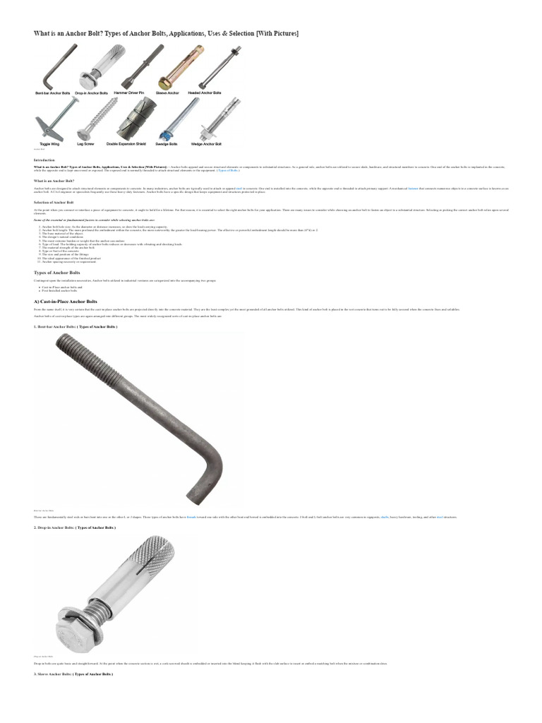 What Is An Anchor Bolt - Types of Anchor Bolts, Applications, Uses ...