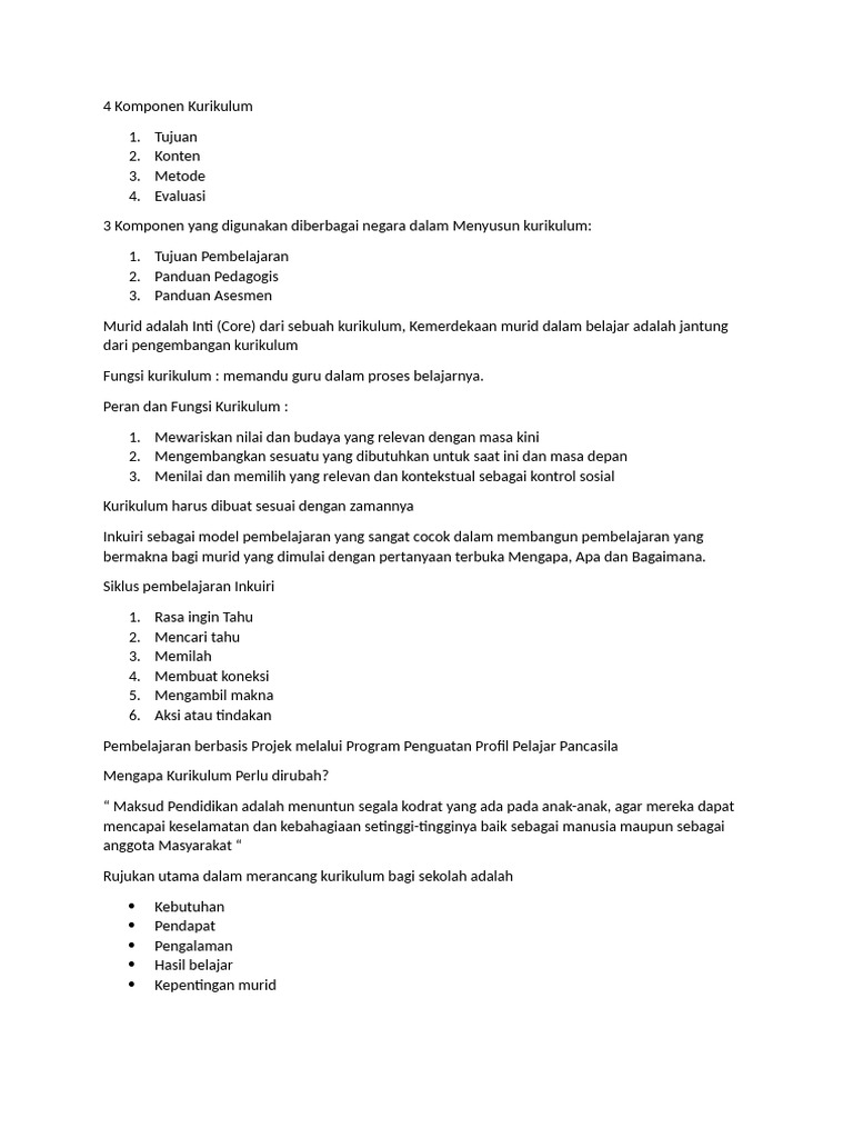 4 Komponen Kurikulum | PDF