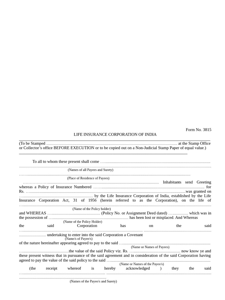 LIC Form No. 3815 | PDF | Private Law | Business Law