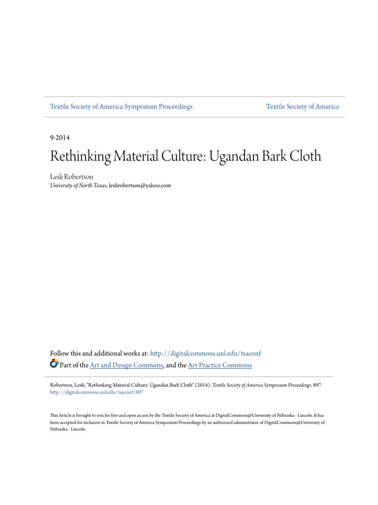 Rethinking Material Culture - Ugandan Bark Cloth | PDF | Textiles | Innovation