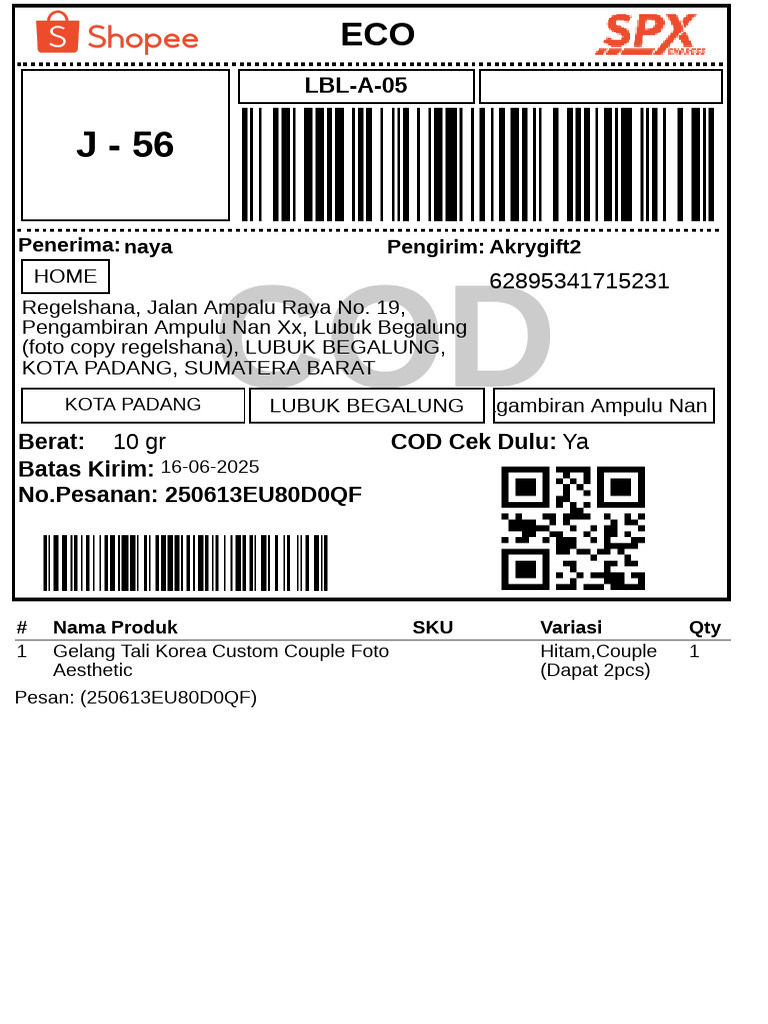 Label Pengiriman Paket COD Akrygift2 | PDF