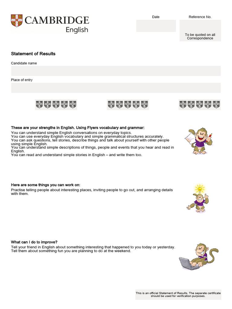 Cambridge Flyers Exam Results 2025 | PDF | Linguistics | Human ...