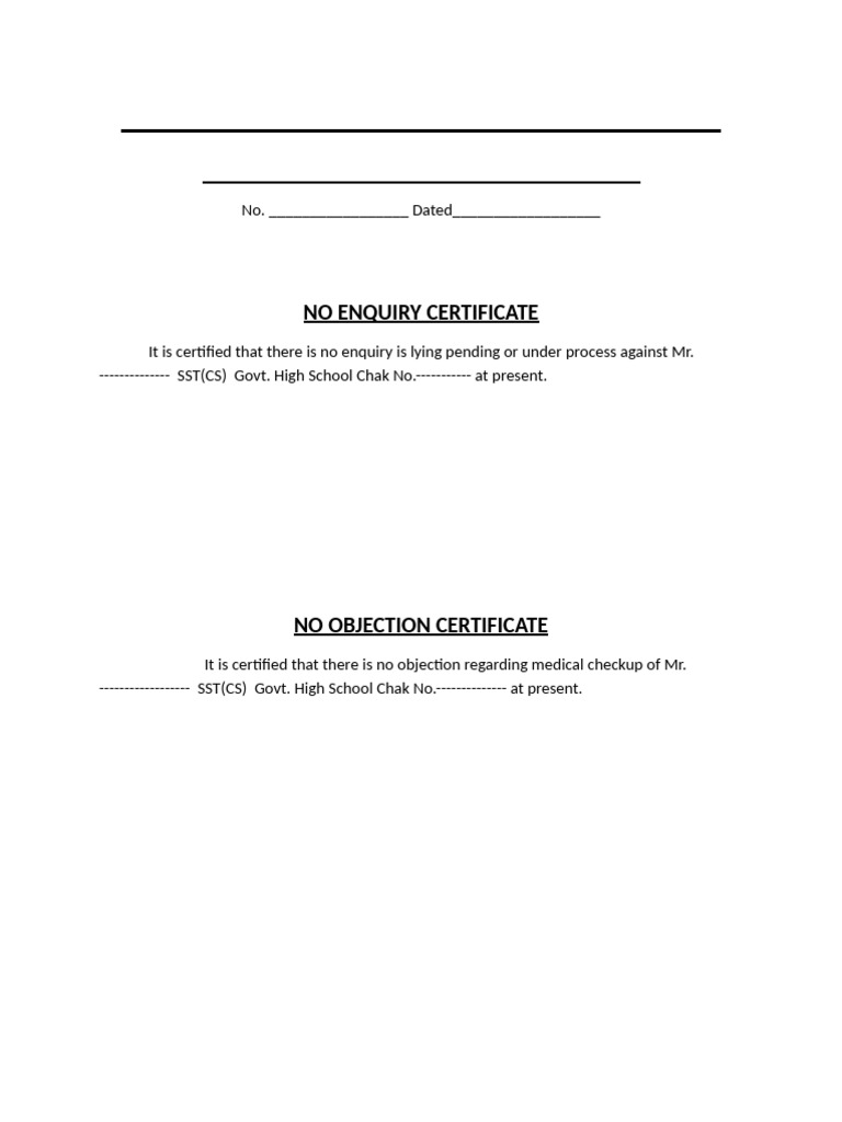 No Objection Certificate 1 | PDF