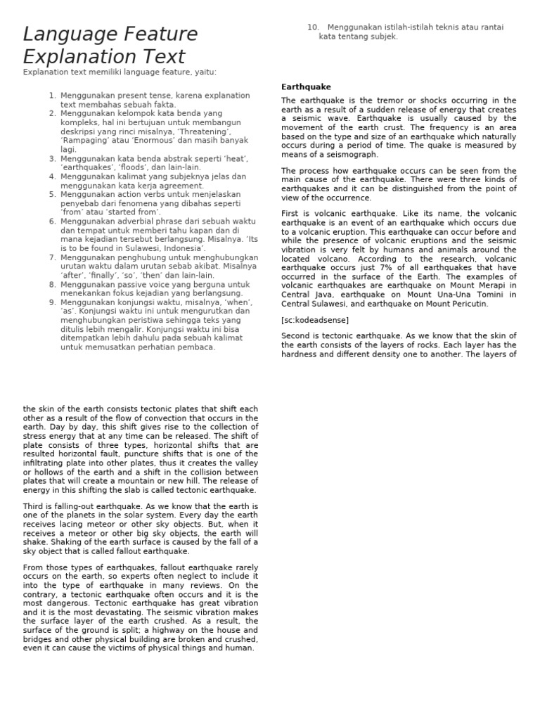 Language Feature Explanation Text | PDF | Earthquakes | Landslide