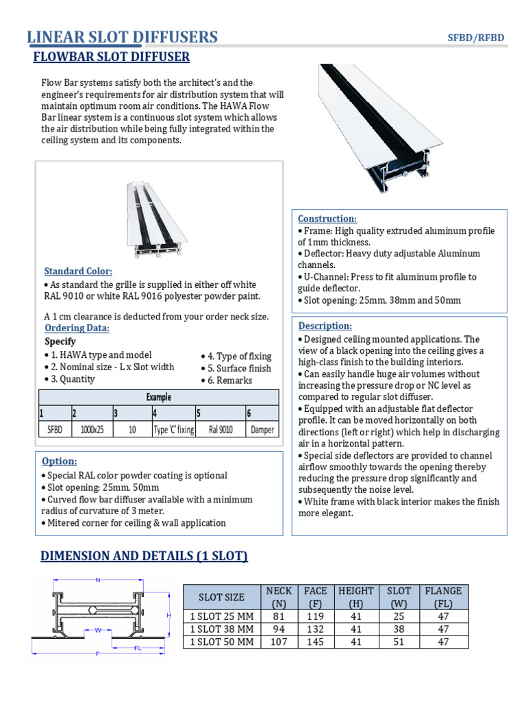 Hawa Flow Bar Diffuser Data Sheet | PDF | Mechanical Engineering