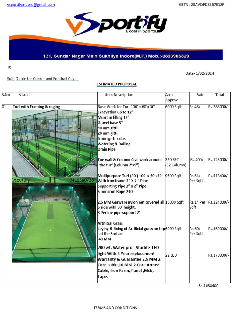 6000 SQFT Multi Sports & Cricket Turf | PDF