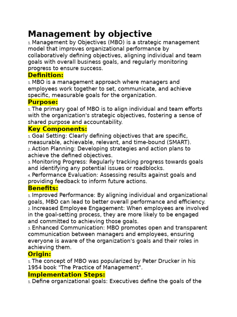 Management by Objectives Explained | PDF