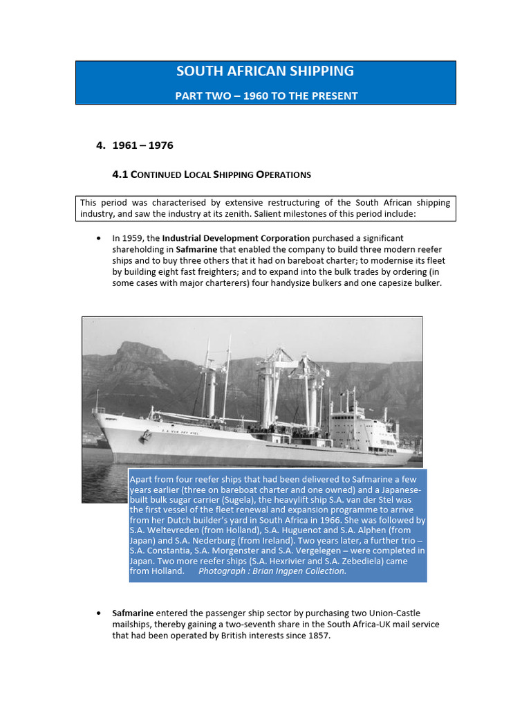 South African Shipping History 1960-Present | PDF | Sea Captain | Ships