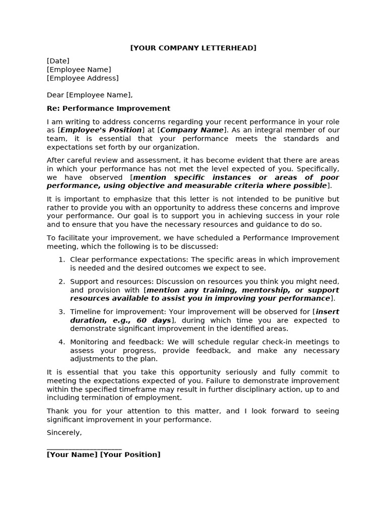 Poor Performance Letter (TR) | PDF