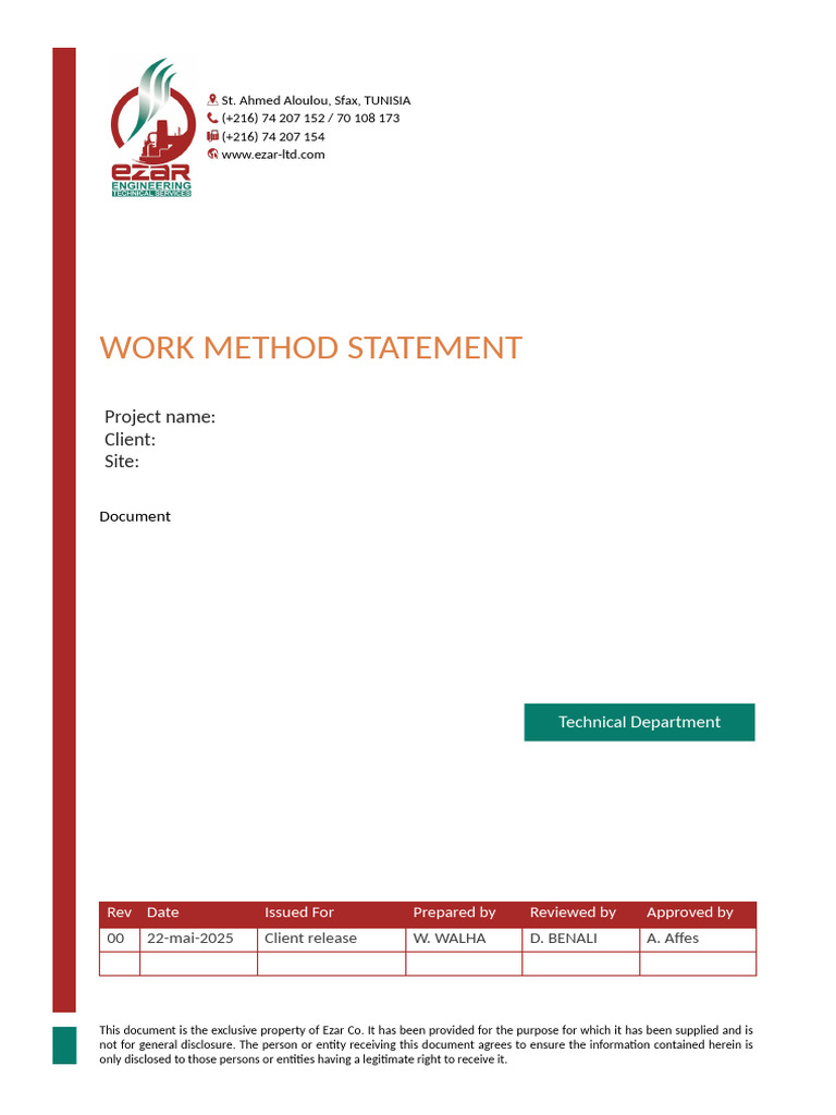 Work Method Statement REV00 | PDF | Specification (Technical Standard ...