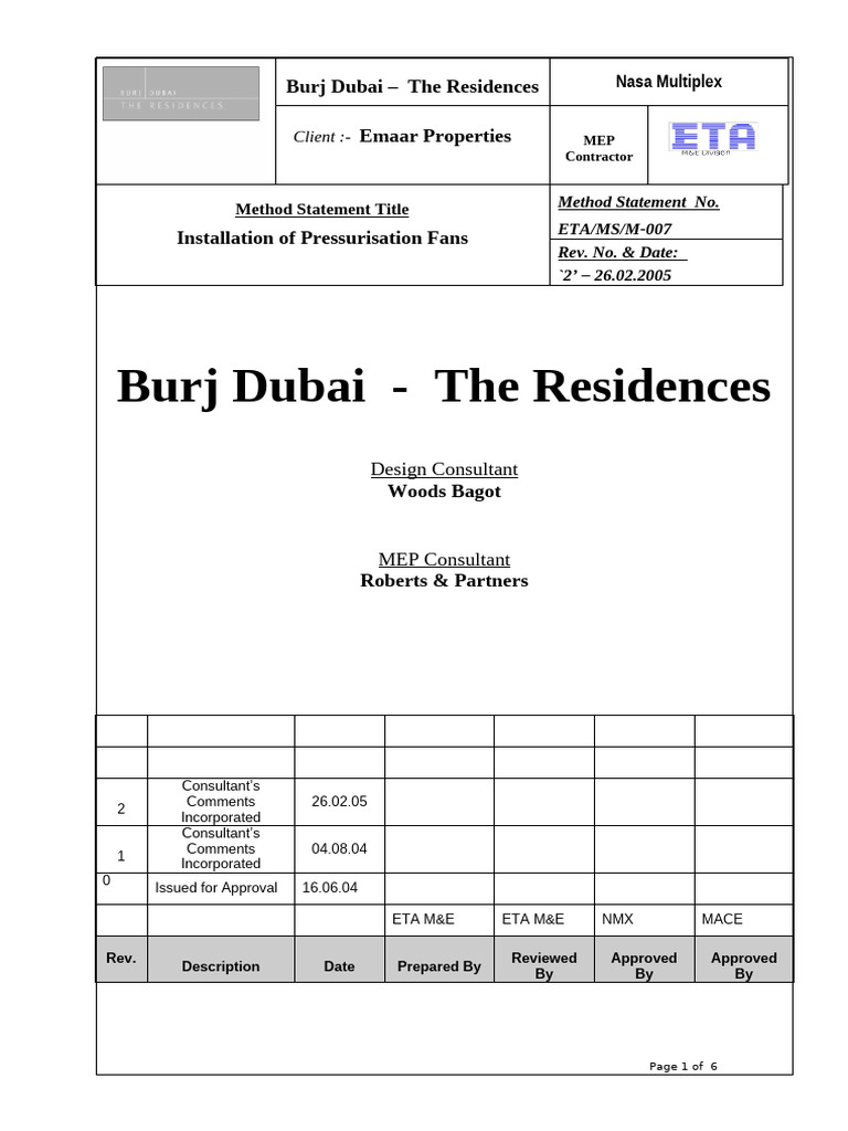 Installation of Pressurisation Fans | PDF | Equipment | Manufactured Goods