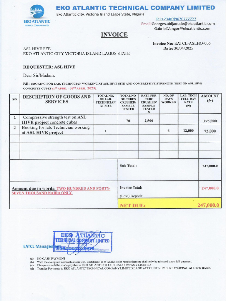 Asl Hive Fze April Invoice | PDF