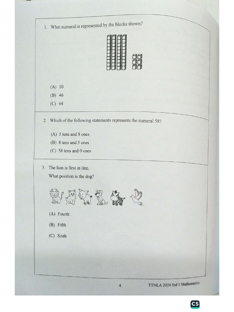 Ttnla STD 1 Maths 2024 | PDF