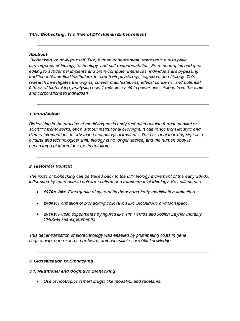 Biohacking - The Rise of DIY Human Enhancement | PDF