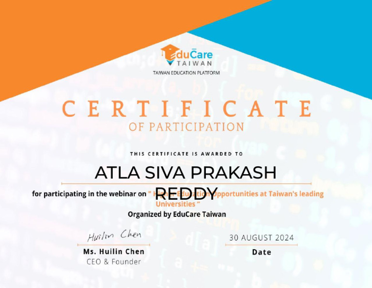 Student Participation Certificate - ATLA SIVA PRAKASH REDDY | PDF