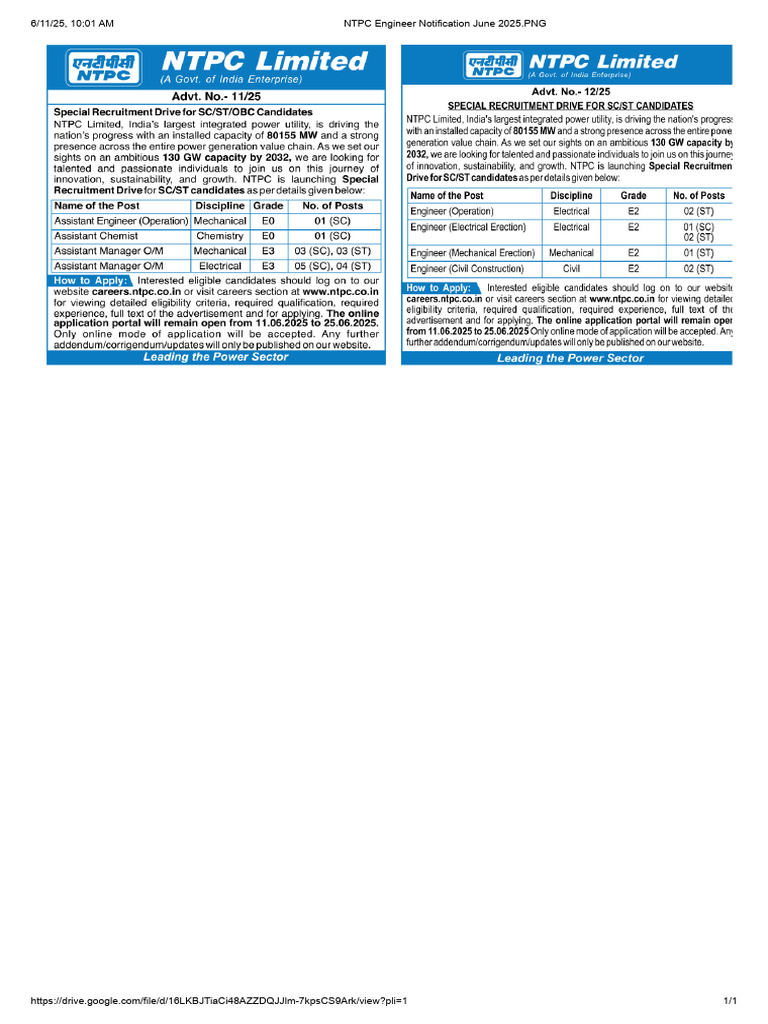 NTPC Engineer Notification June 2025.PNG | PDF