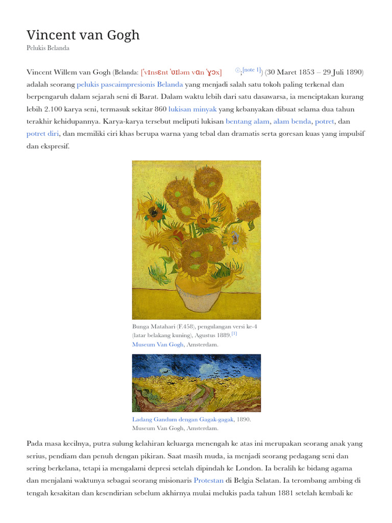 Vincent Van Gogh - Biography | PDF