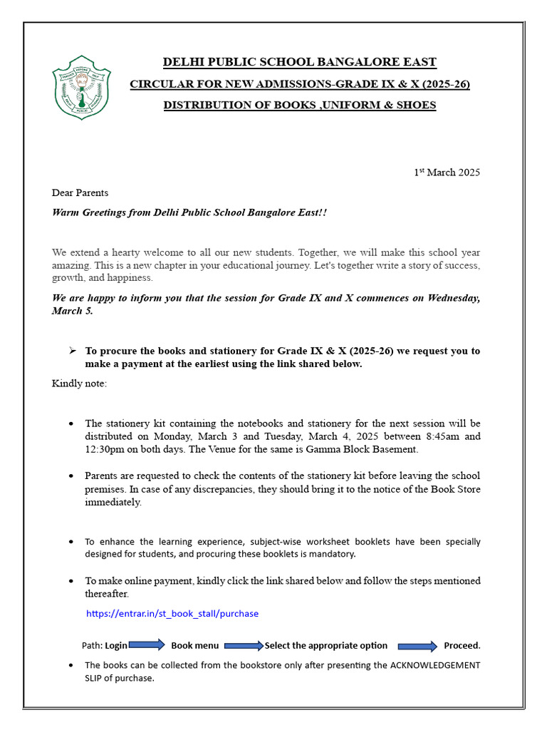 1176 Grade Ix - X New Admissions-Circular For Book Distribution ...