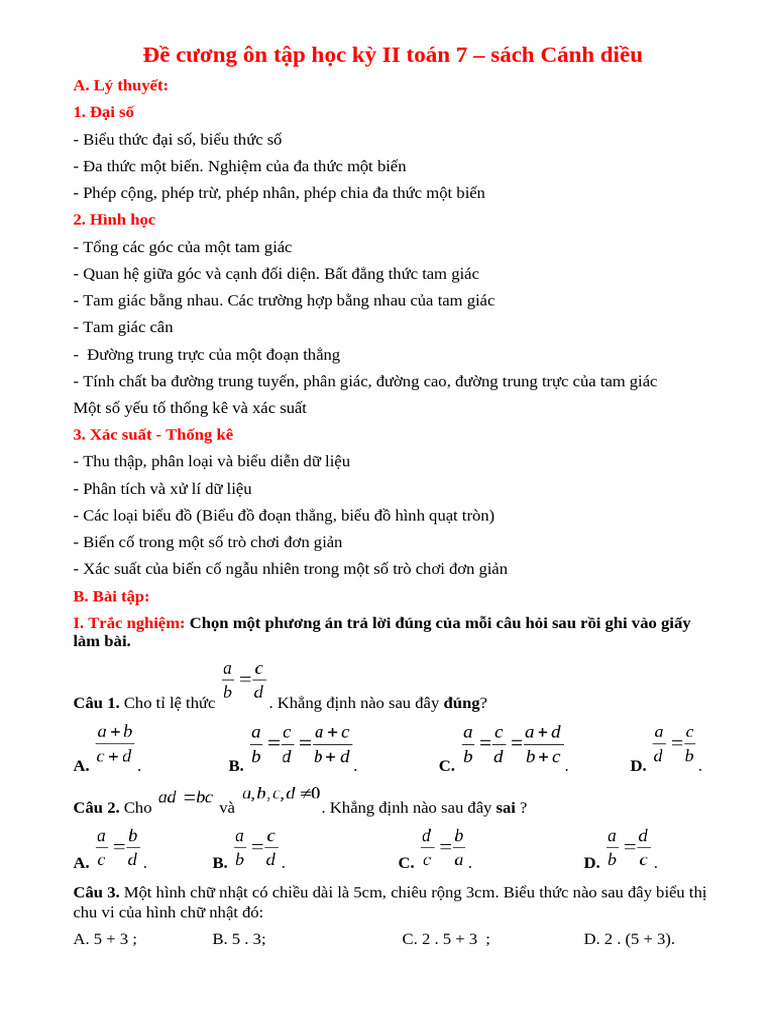 Đề Cương CK2 Toán 7 CD | PDF