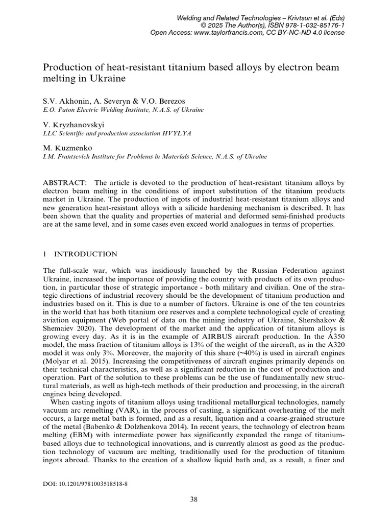 Production of Heat-Resistant Titanium Based Alloys by Electron Beam ...