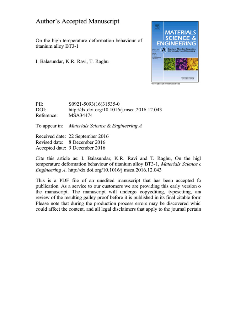 Bala Sundar 2017 | PDF | Deformation (Engineering) | Dislocation