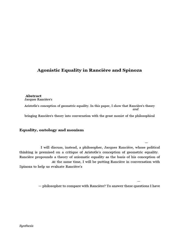 Dimitris Vardoulakis, Agonistic Equality in Rancière and Spinoza | PDF ...