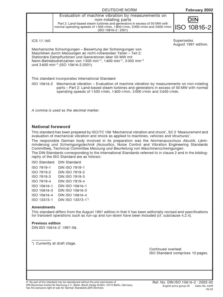 Din Iso 10816-2 | PDF | International Organization For Standardization | Machines