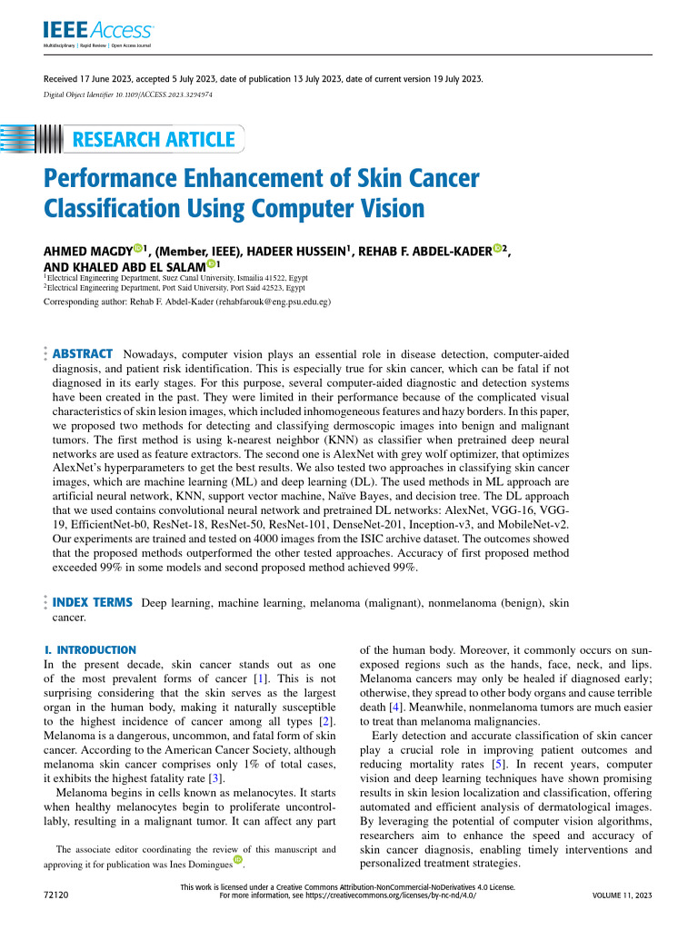 Performance Enhancement of Skin Cancer Classification Using Computer ...