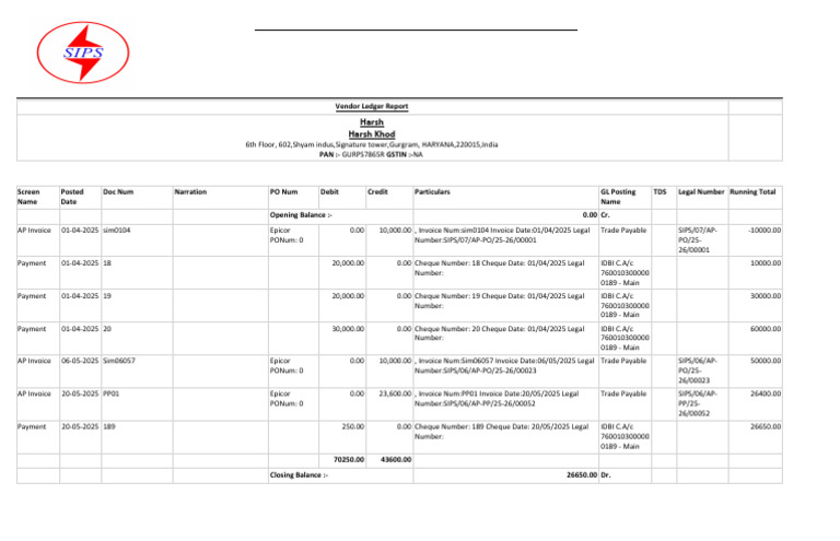 Report-VendorLedger CS (Vendor Ledger) 0 | PDF | Accounts Payable | Cheque