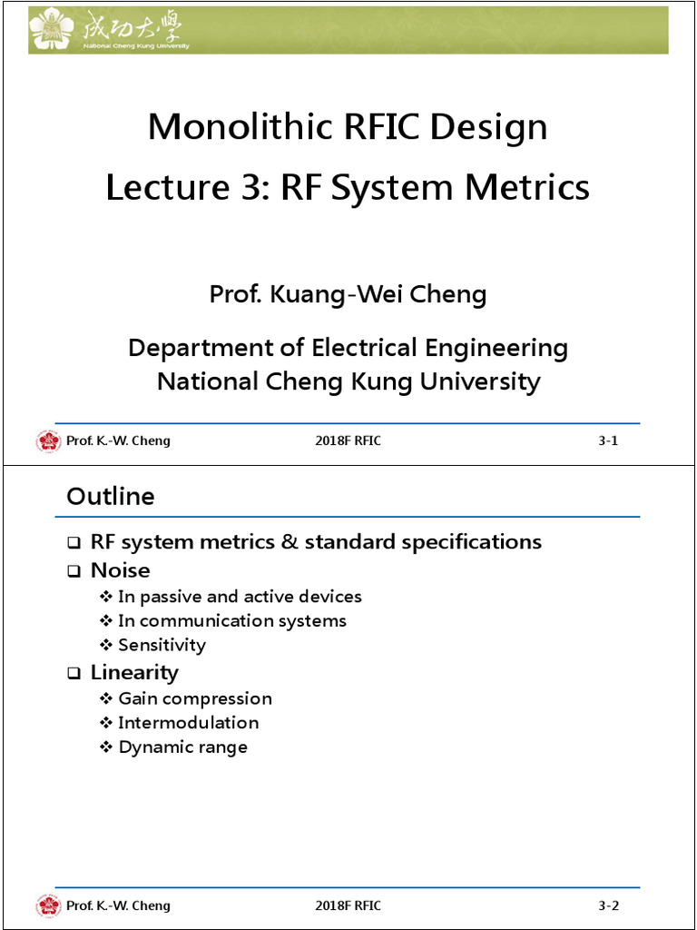 RFIC - 2018F - L3 - RF System Metrics | PDF | Mosfet | Spectral Density