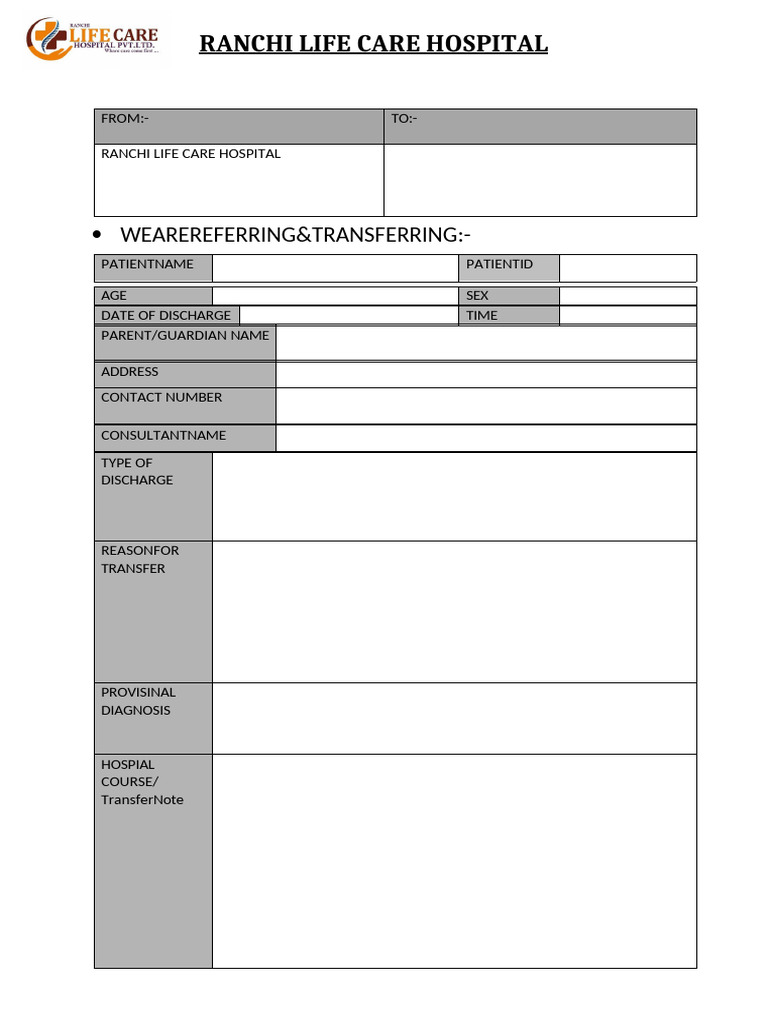 Patient Transfer Summary Document | PDF