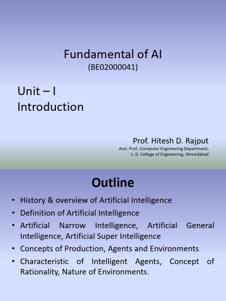 BE02000041 Funda of AI Unit 1 Introduction | PDF | Artificial Intelligence | Intelligence (AI ...