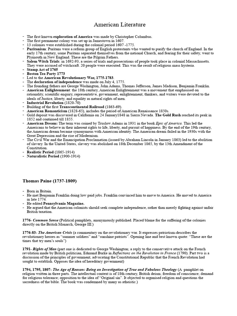 American Literature Notes | PDF | Moby Dick | Captain Ahab