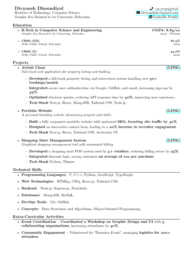Divyansh Resume 2025 New 1 | PDF | Databases | Computer Programming