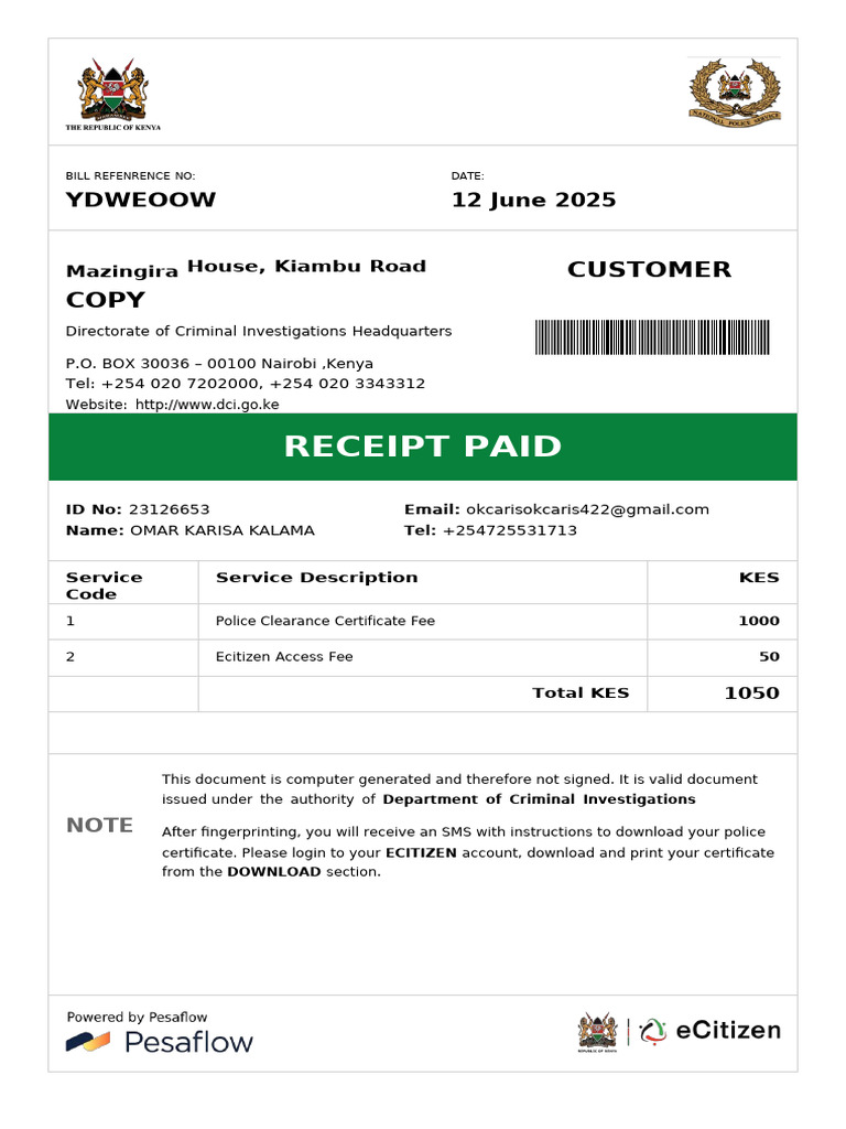 PCC Qaskr7kwp Dci Receipt | PDF