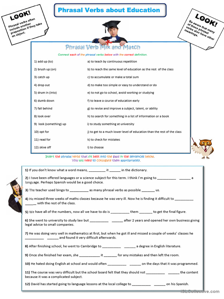 Phrasal Verbs About Education - A2 - B1 Version | PDF | Subject ...