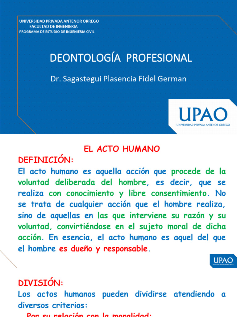 El Acto Humano - Definición.división - Elementos.obstáculos - Moralidad Del Acto Humano. Recta ...